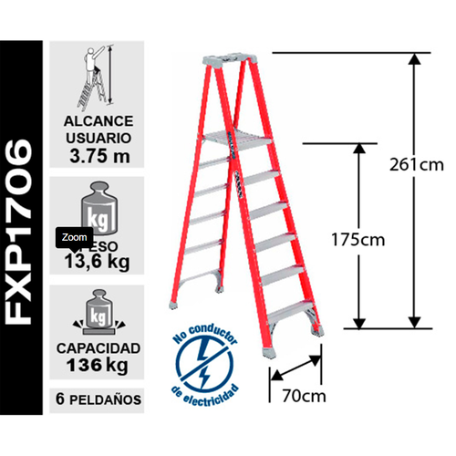Escalera de fibra de vidrio tijera plataforma 6 peldaños LOUISVILLE ...