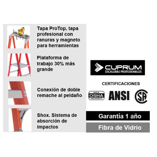 Escalera de fibra de vidrio tijera plataforma 6 peldaños LOUISVILLE ...